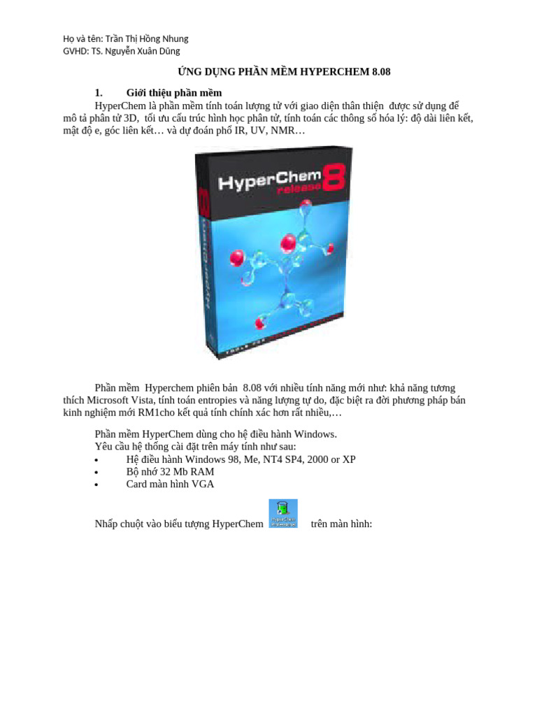 Tailieuxanh Ung Dung Phan Mem Hyperchem 8 8019 | PDF