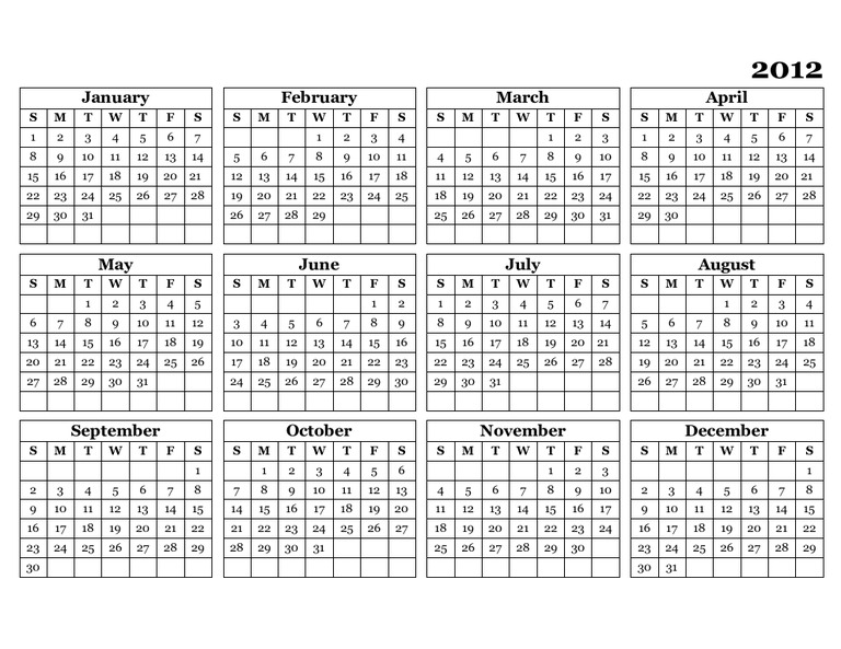 2012 Calendar | PDF