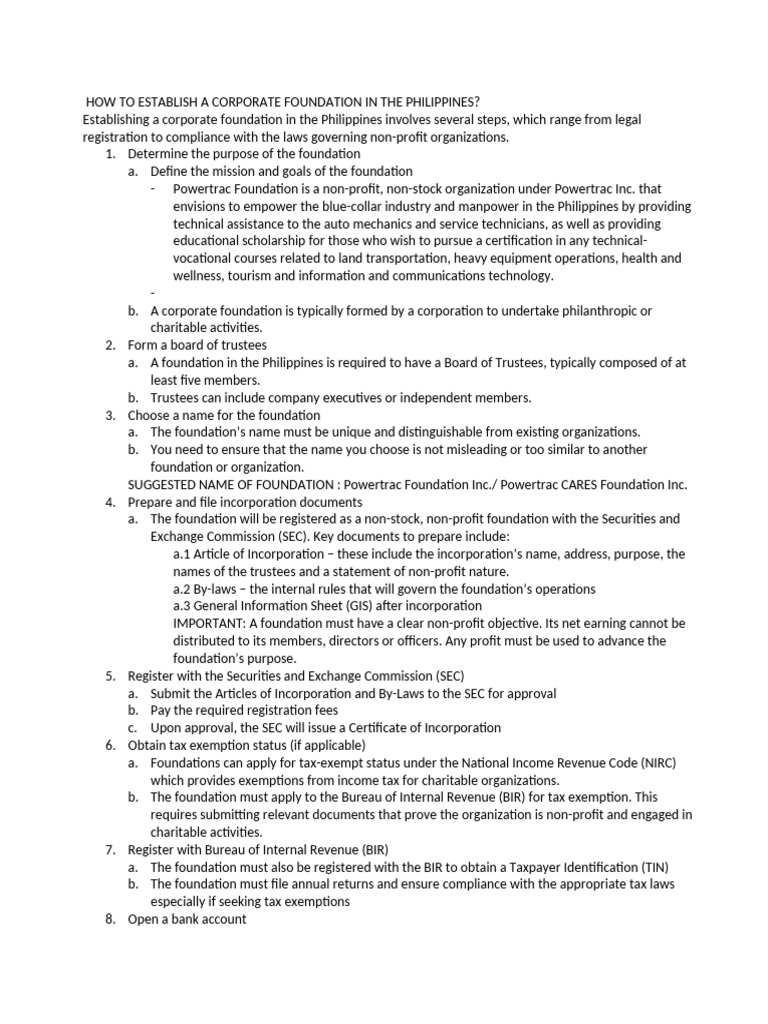 Establishing a Corporate Foundation in the Philippines | PDF ...