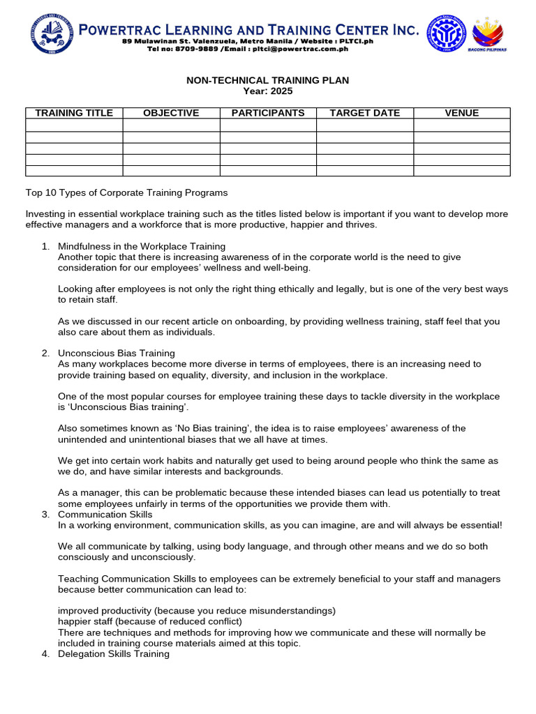 Non-Technical Training Topics 2025 | PDF | Bias | Employment