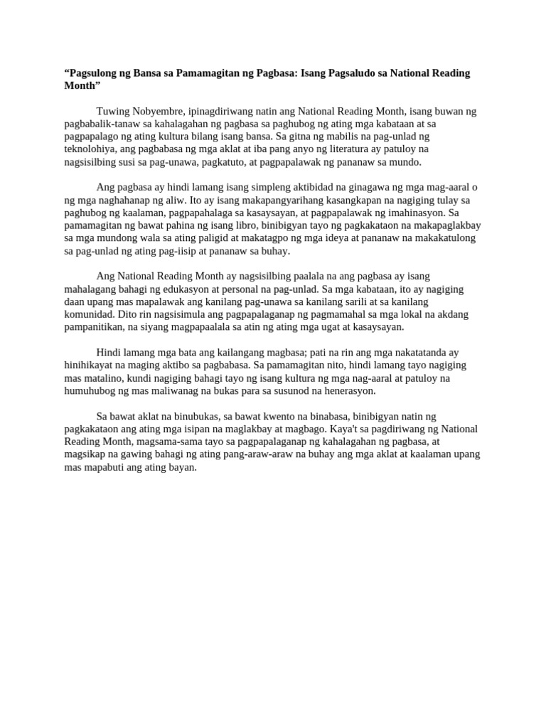 Editorial - Pagsulong NG Bansa Sa Pamamagitan NG Pagbasa | PDF