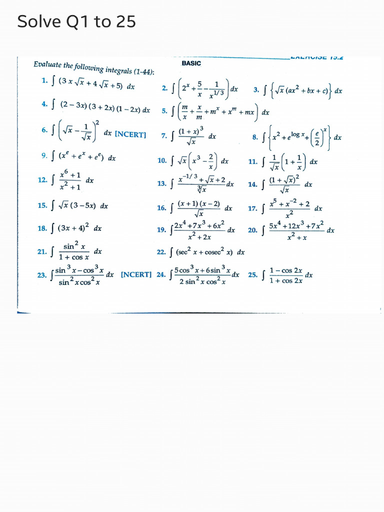 Indefinite Integration Worksheet-1 241017 182334 | PDF