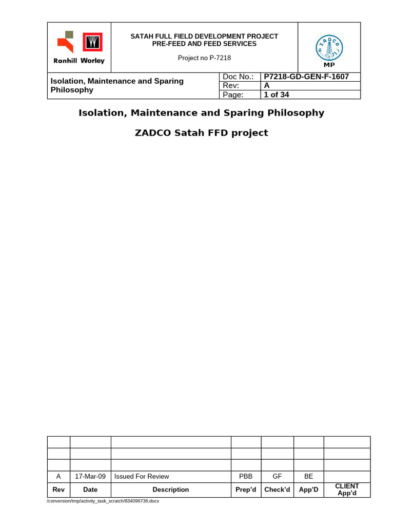 Isolation, Maintenance & Sparing Philosophy | PDF | Valve | Pump