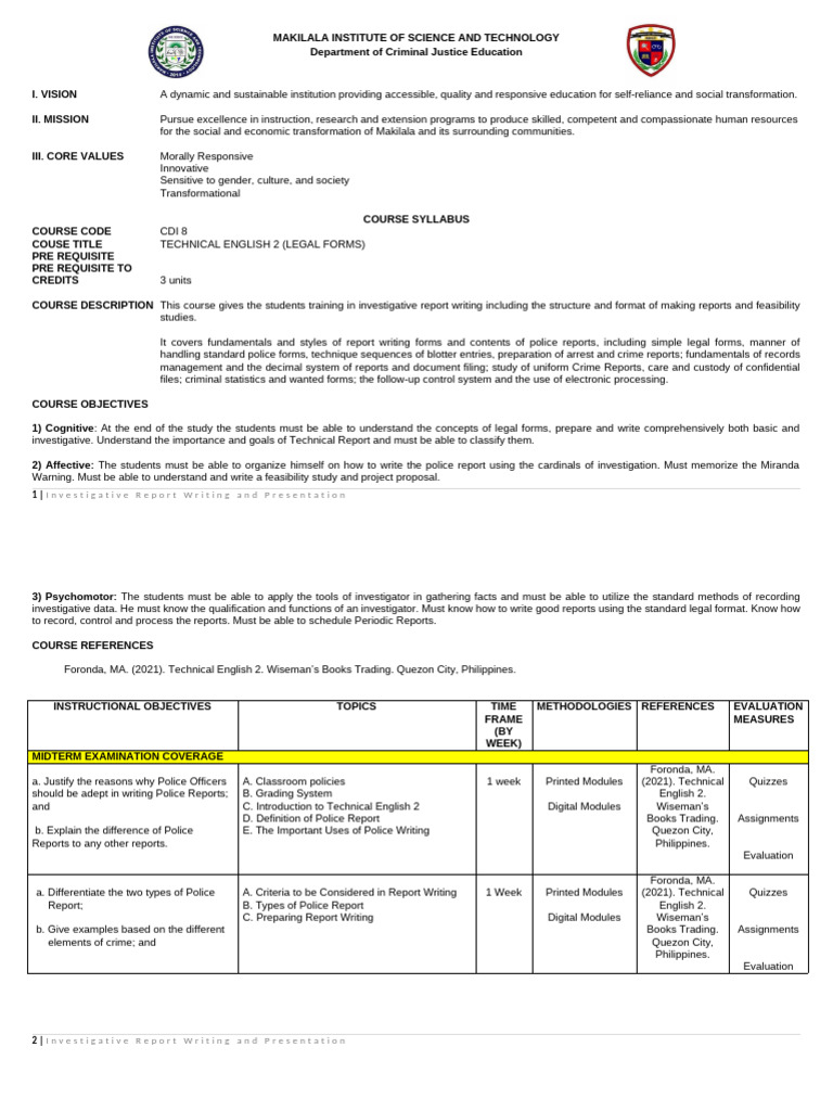 CDI-8-Course-Syllabus | PDF | Police | Crimes