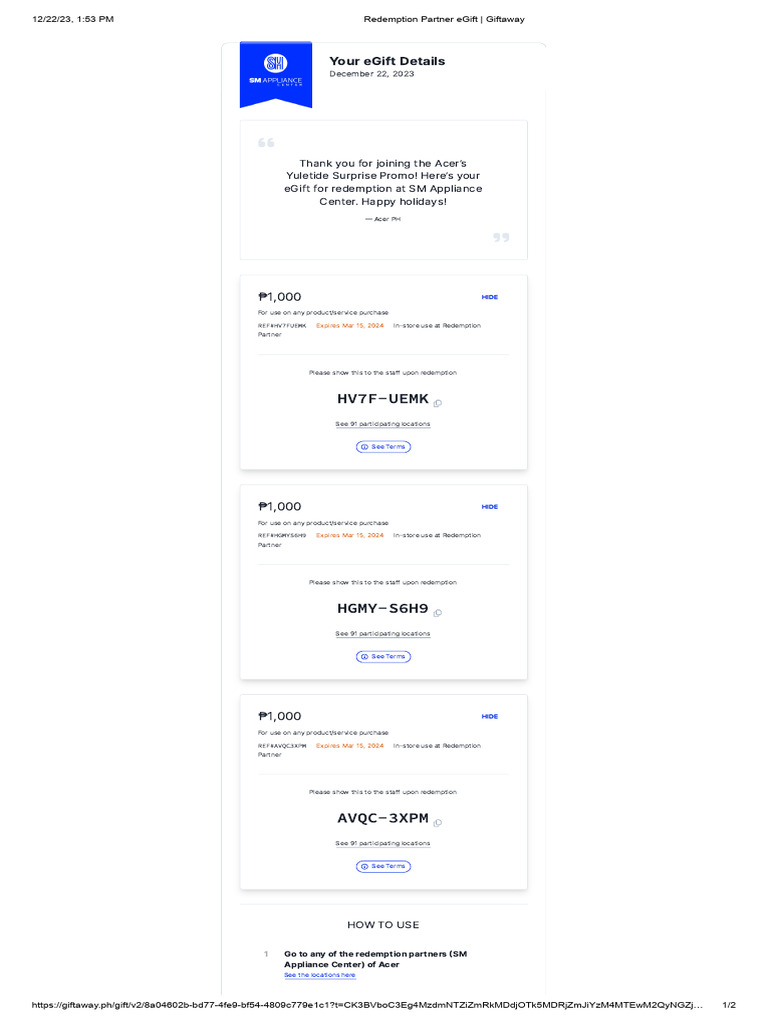 Acer eGift Redemption Guide | PDF | Payments | Business
