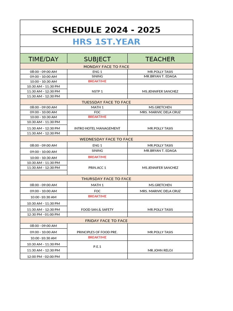 Sched Aug.2024 25 College Updated | PDF