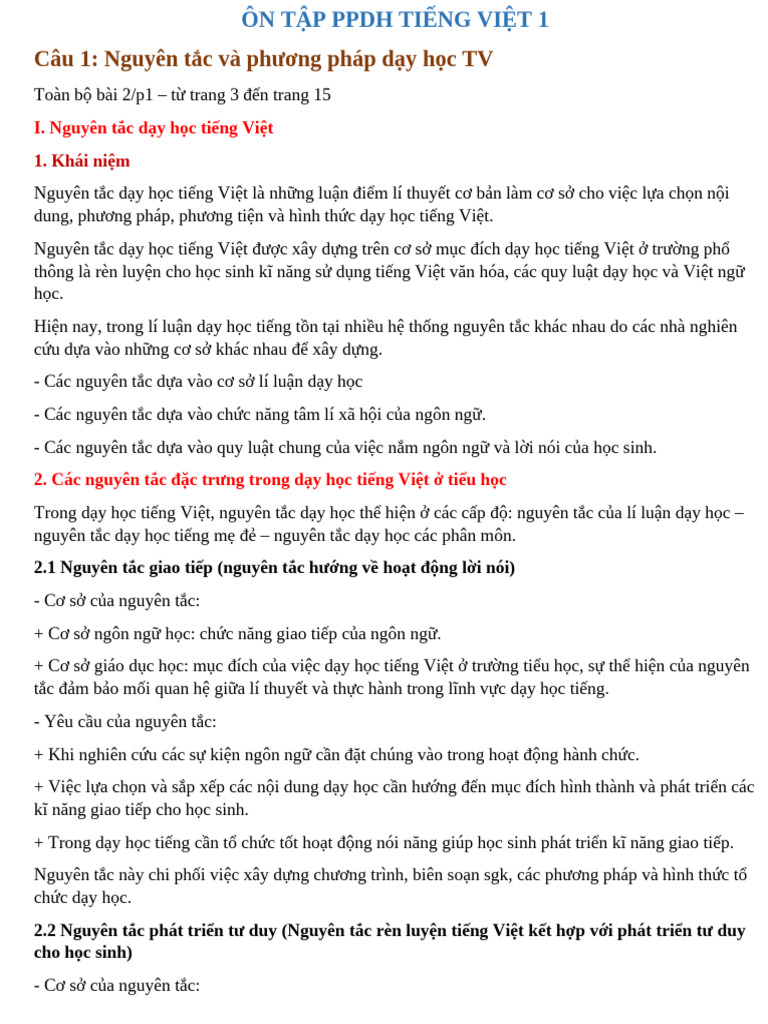 ÔN-TẬP-PPDH-TIẾNG-VIỆT-1 | PDF