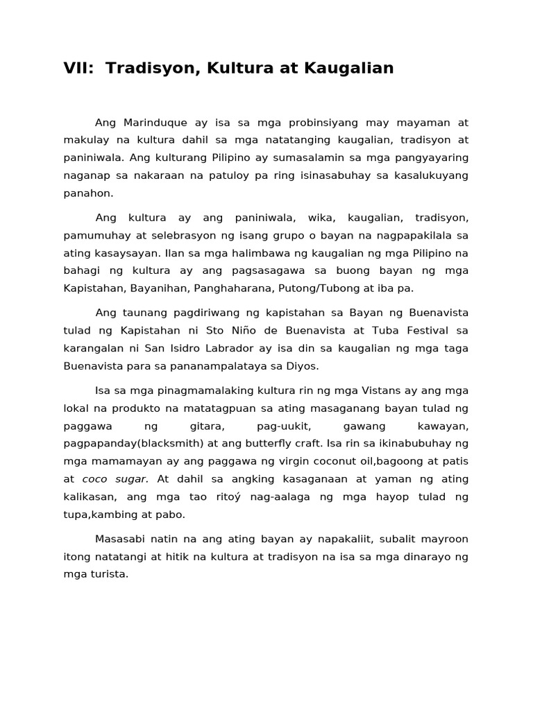 VII Tradisyon Kultura at Kaugalian | PDF