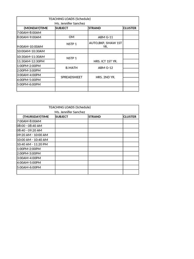 Weekly Teaching Schedule Overview | PDF | Television Franchises | Crime ...