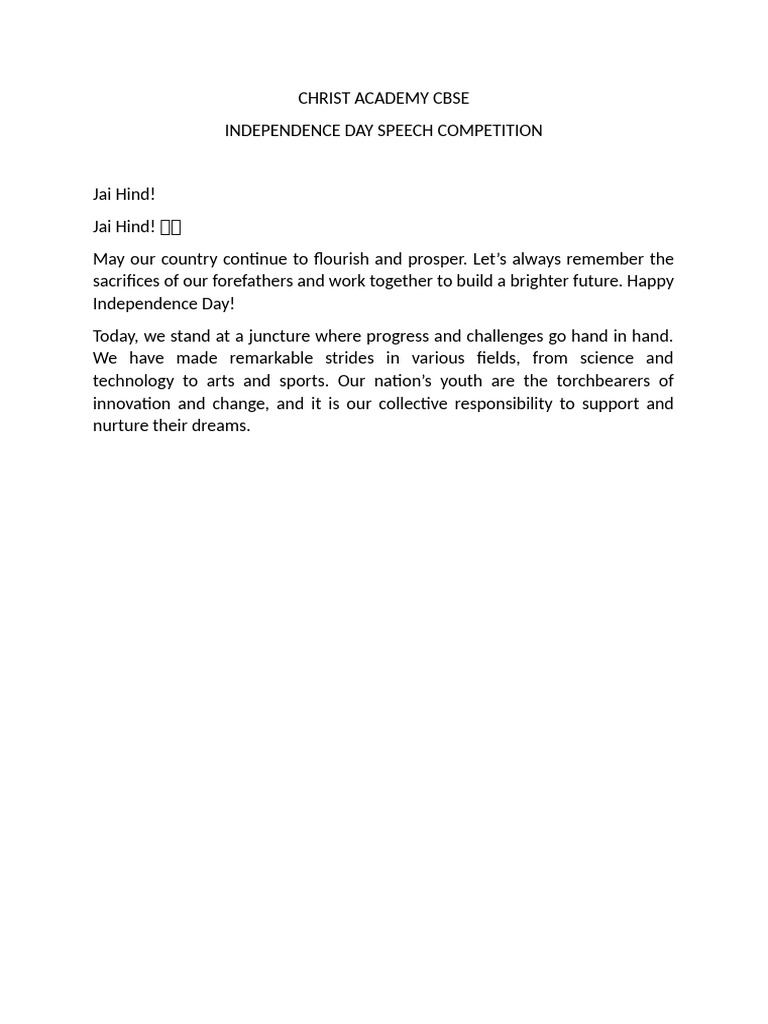Independence Day Speech | PDF