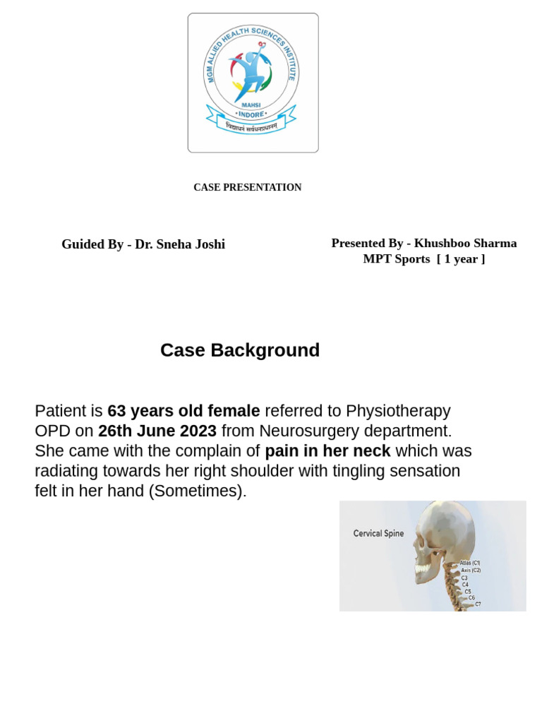 Cervical Spondylosis Case Study | PDF | Anatomical Terms Of Motion | Pain