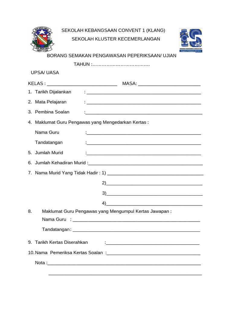Borang Semakan Pengawasan Peperiksaan | PDF