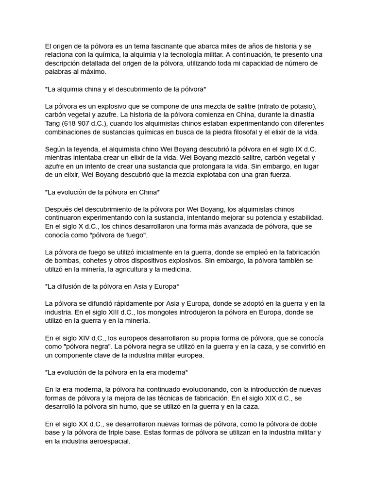 La Polvora Importancia Cultural y Económica | PDF | Pólvora | Alquimia