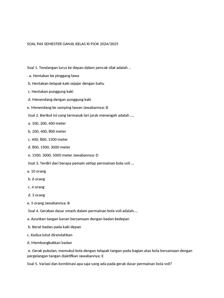 Soal Pas Semester Ganjil Kelas Xi Pjok 2024 | PDF
