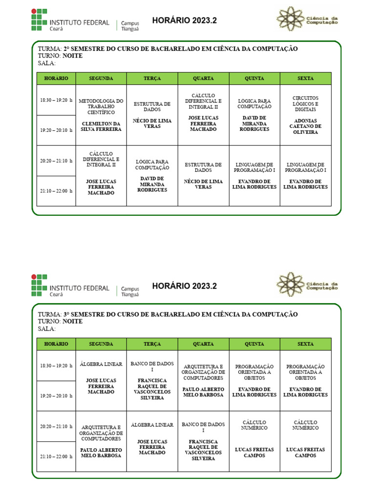 Horario_BCC_2023.2 | PDF | Informática | Engenharia