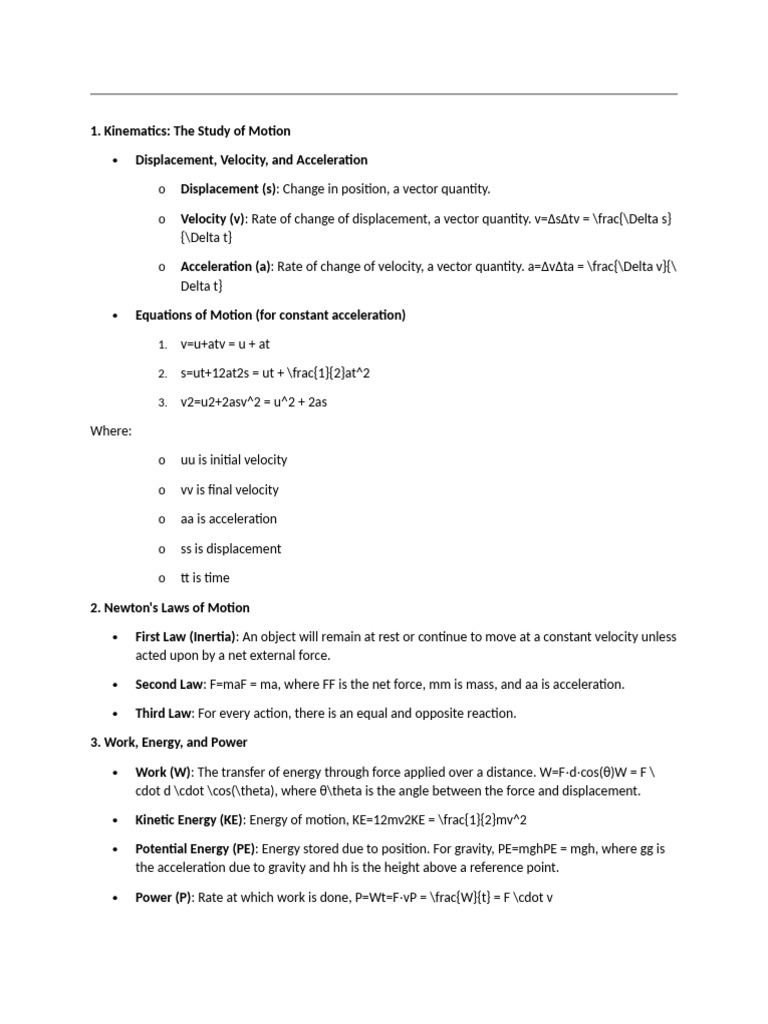 Physics Notes | PDF | Force | Acceleration