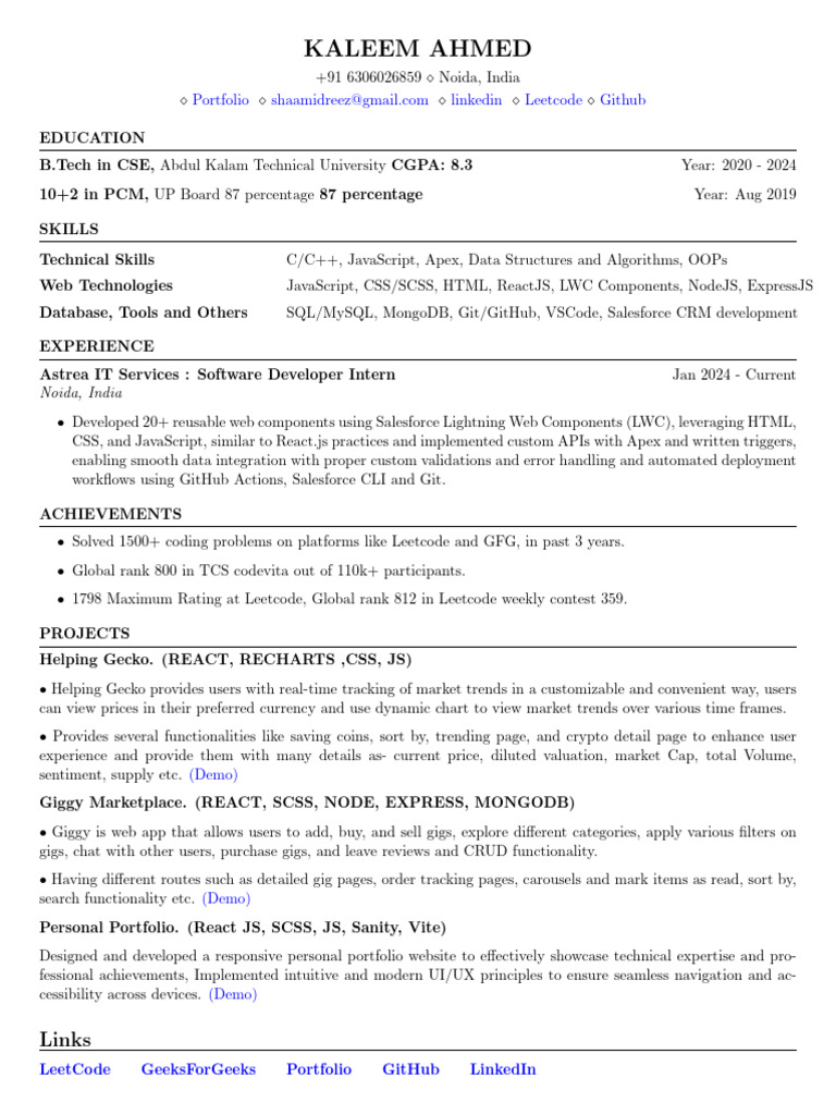 Kaleem_Ahmed_developer_on_col_resume | PDF | Java Script | Software Engineering