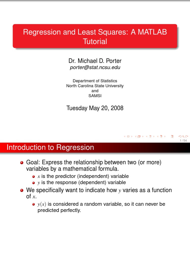 Statistical View Of Regression A Matlab Tutorial Pdf Regression Analysis Errors And Residuals 
