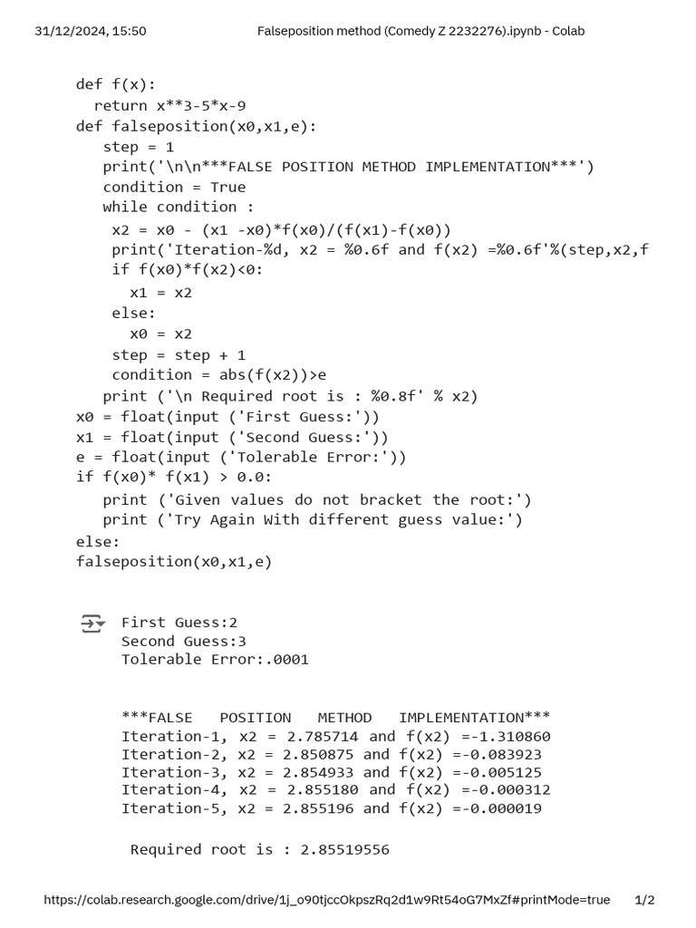 False Position Method Implementation Guide | PDF