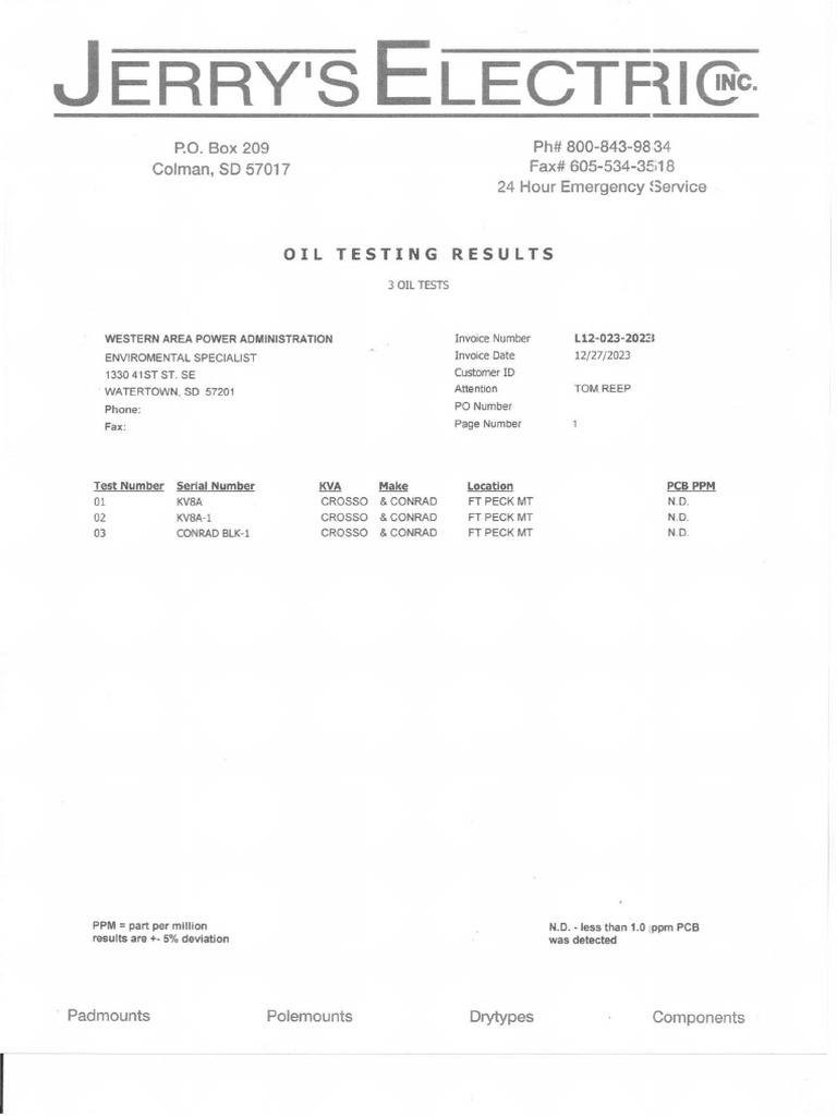 Crossover KV8A and Conrad Oil Drum Lab Results (1) | PDF