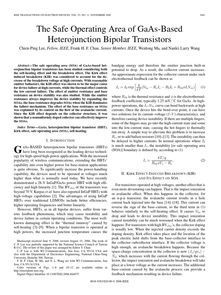 IEEE - Safe Operating Area of GaAs-Based HBTs | PDF | Bipolar Junction Transistor | Electrical ...
