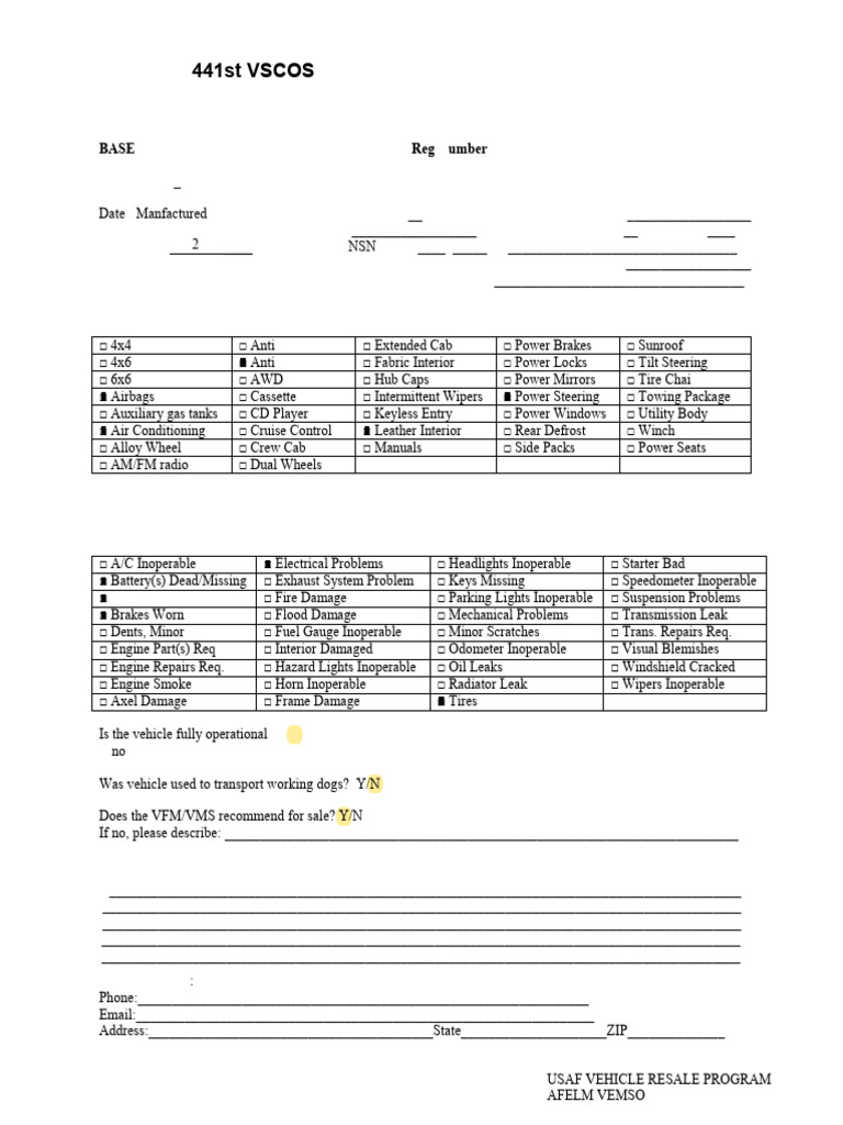 VSCOS Vehicle Resale Checklist 08D80013 2 | PDF | Truck | Pickup Truck