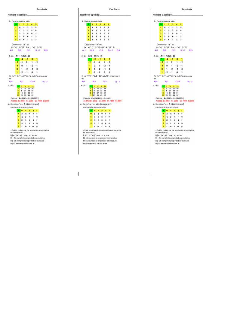 Eva Diaria Operadores Tablas | PDF