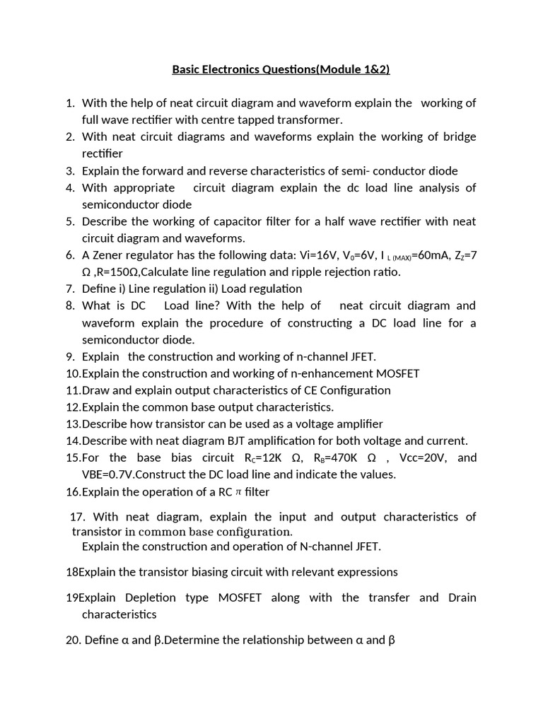 Basic Electronics Questions 2 | PDF | Rectifier | Field Effect Transistor
