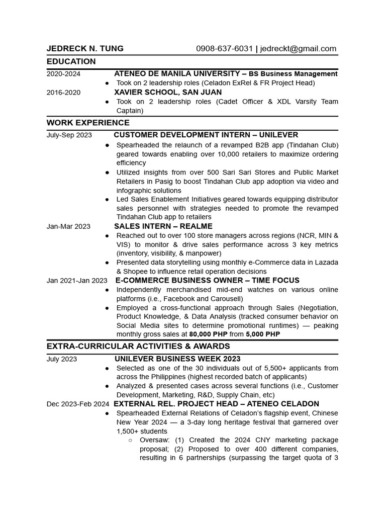 Resume - Jed T | PDF | Retail | Marketing