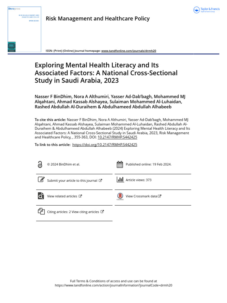 Exploring Mental Health Literacy and Its Associated Factors A National Cross-Sectional Study in ...