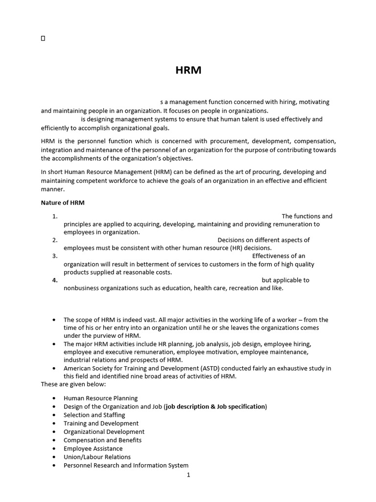 Scope of HRM | PDF | Human Resource Management | Human Resources