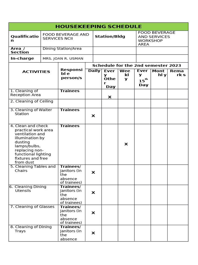 Housekeeping Schedule | PDF