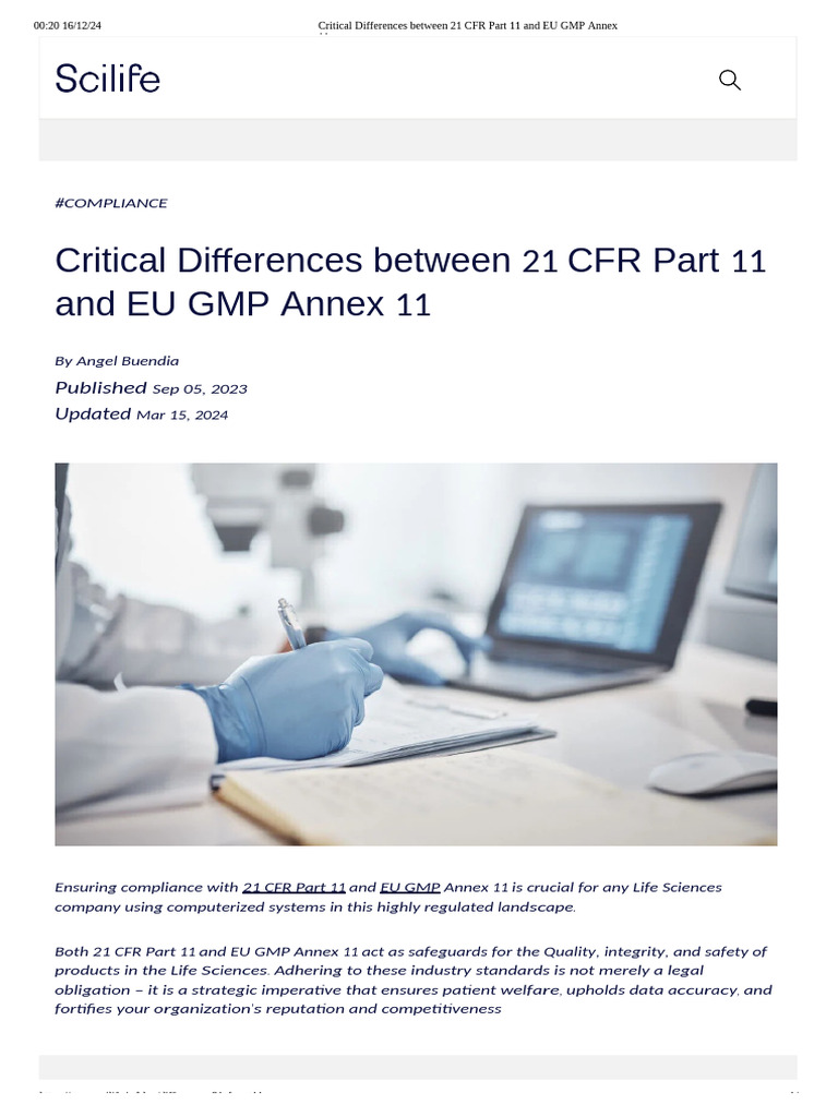 Critical Differences between 21 CFR Part 11 and EU GMP Annex 11 | PDF | Quality Management ...