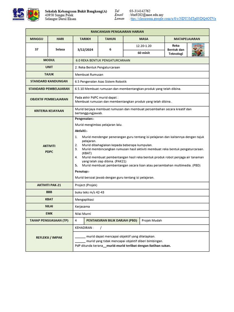 RPH RBT T6 SK Minggu 37 | PDF