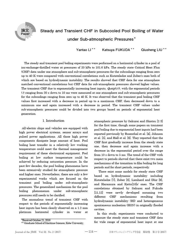1 steady and Transient CHF in Subcooled Pool Boiling of | PDF | Boiling | Heat Transfer