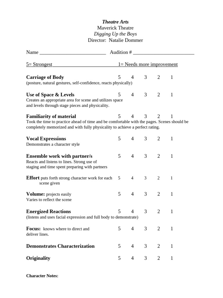 Audition Evaluation Form | PDF