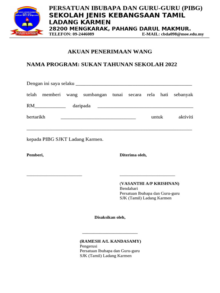 Akuan Penerimaan Sumbangan | PDF