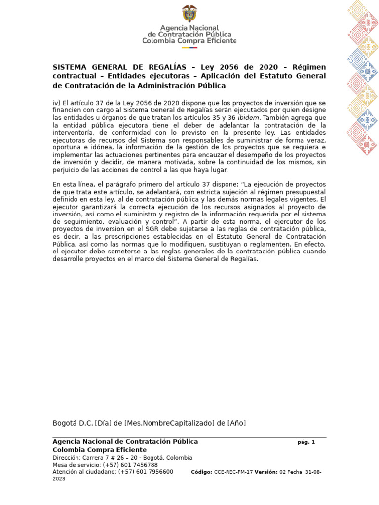 Régimen Contractual en Proyectos SGR | PDF | Colombia | Administración Pública