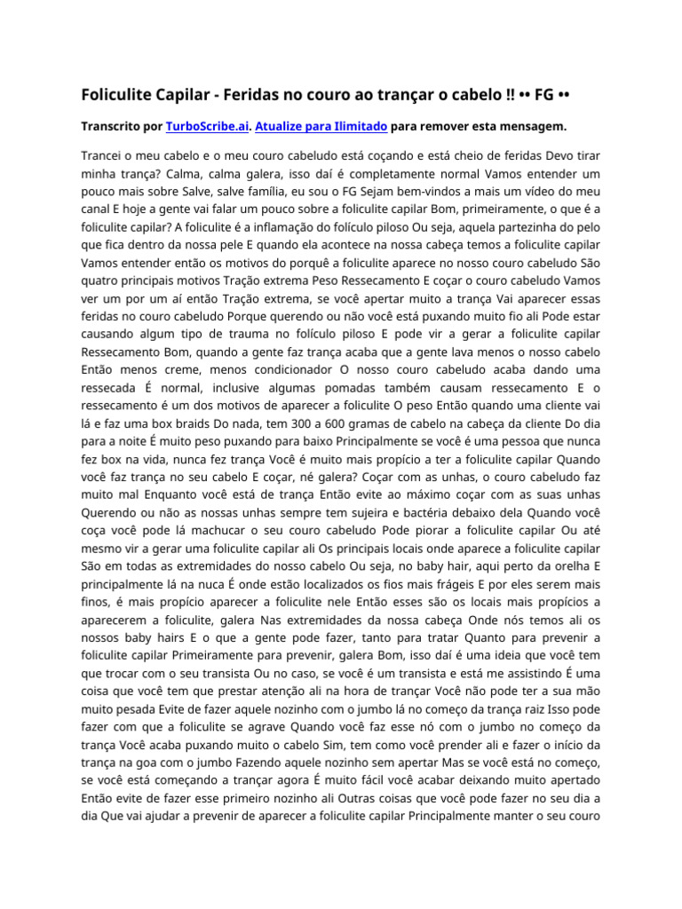 Foliculite Capilar - Feridas No Couro Ao Trançar o Cabelo | PDF | Cabelo