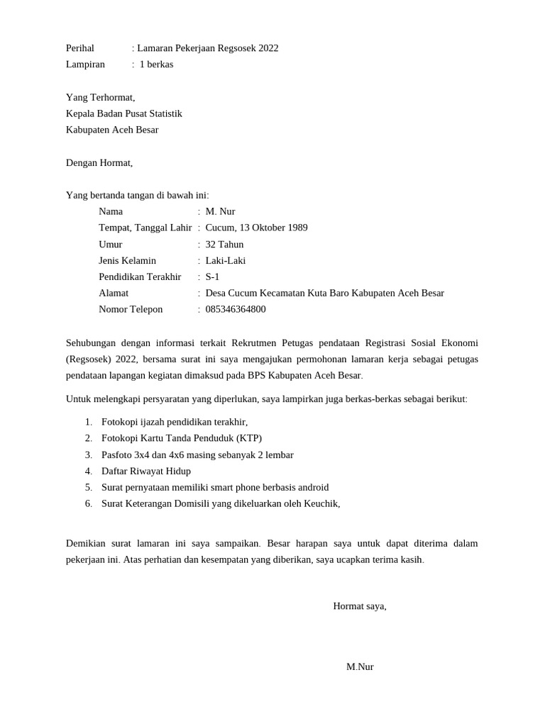 Tamplate Surat Lamaran | PDF