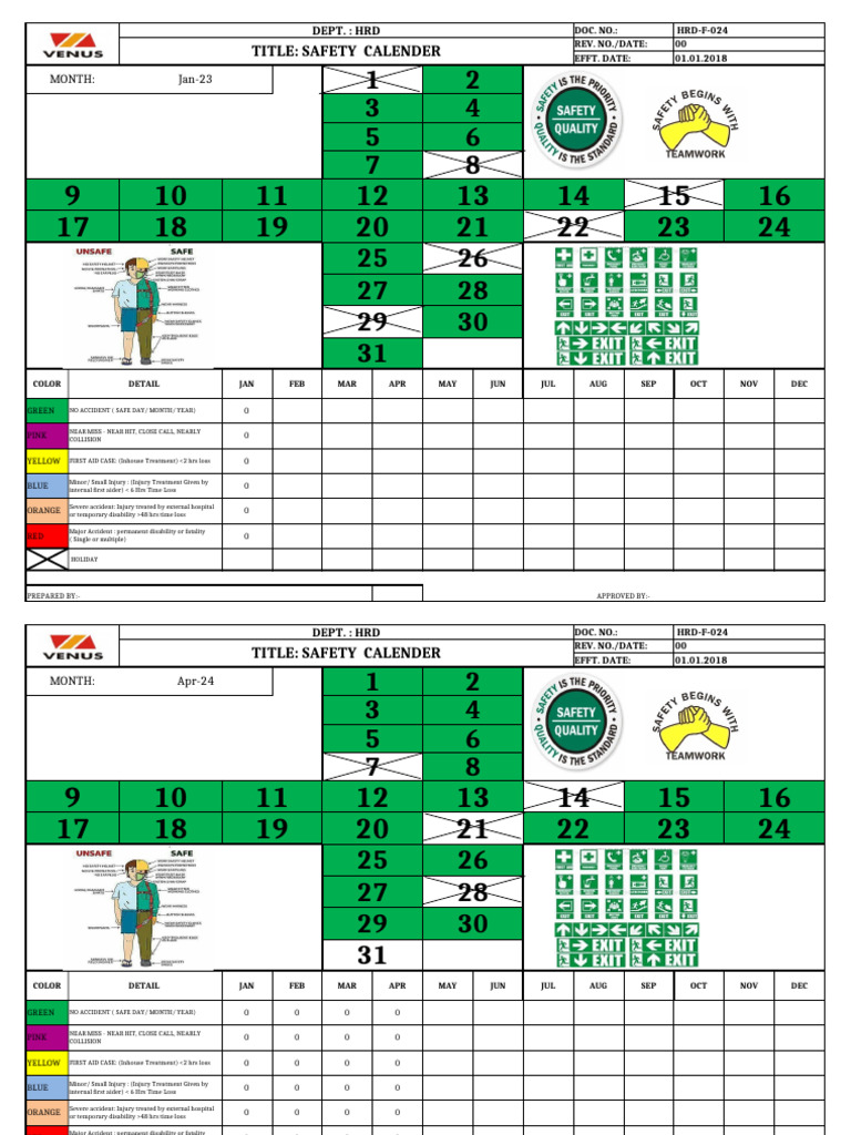 Monthly Safety Calendar 2024 | PDF
