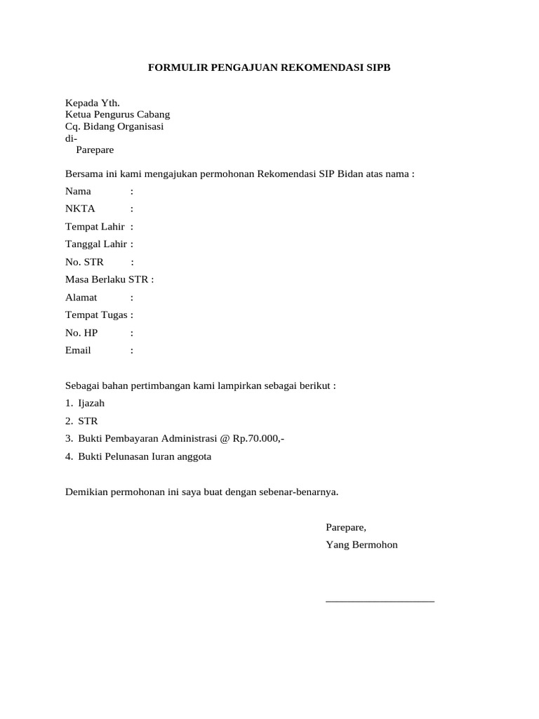 Form Pengajuan Rekomendasi Sipb | PDF