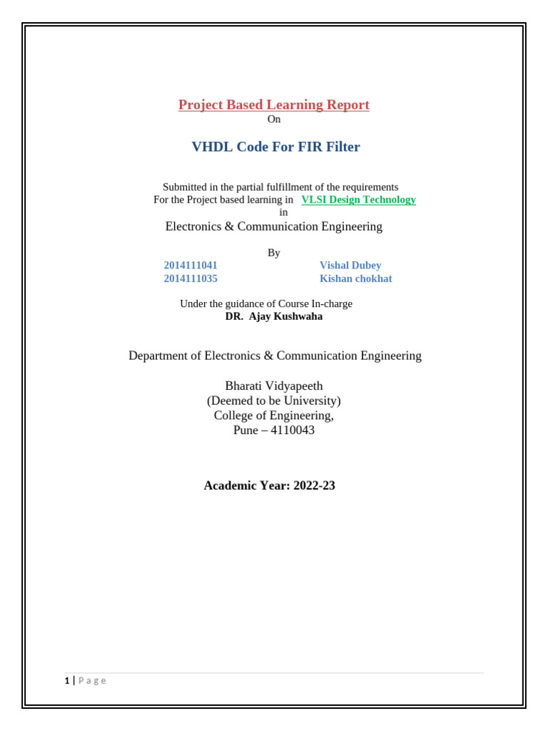 VLSI report | PDF | Filter (Signal Processing) | Algorithms