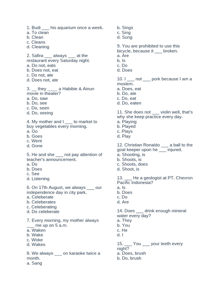 Soal Simple Present Tense | PDF