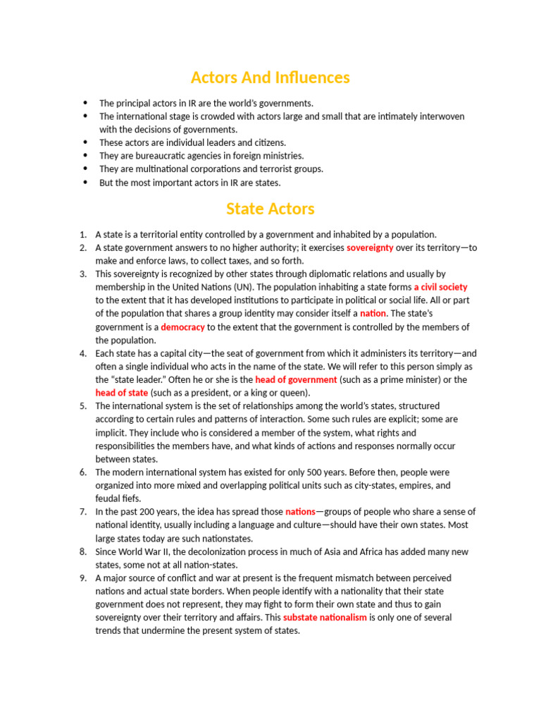 Key Actors in International Relations | PDF | Multinational Corporation ...