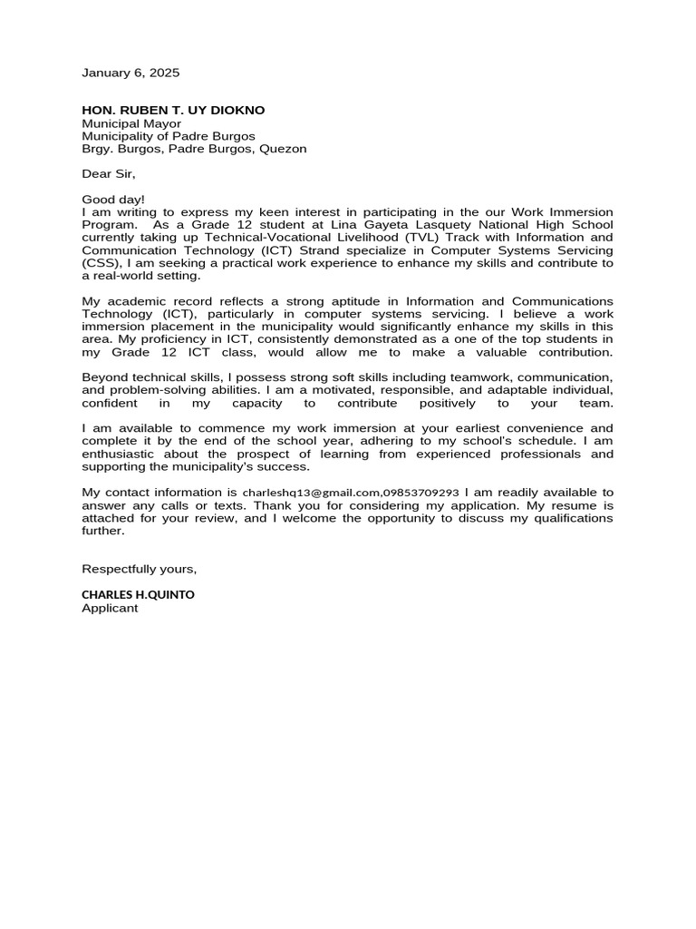 Quinto Application Letter | PDF