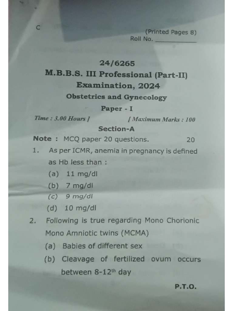 Obs & Gynae All Paper 19 B | PDF