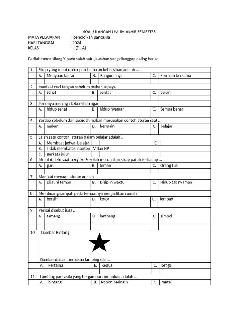 SOAL ULANGAN UMUM AKHIR SEMESTER 1 2024 Pendidikan Pancasila | PDF