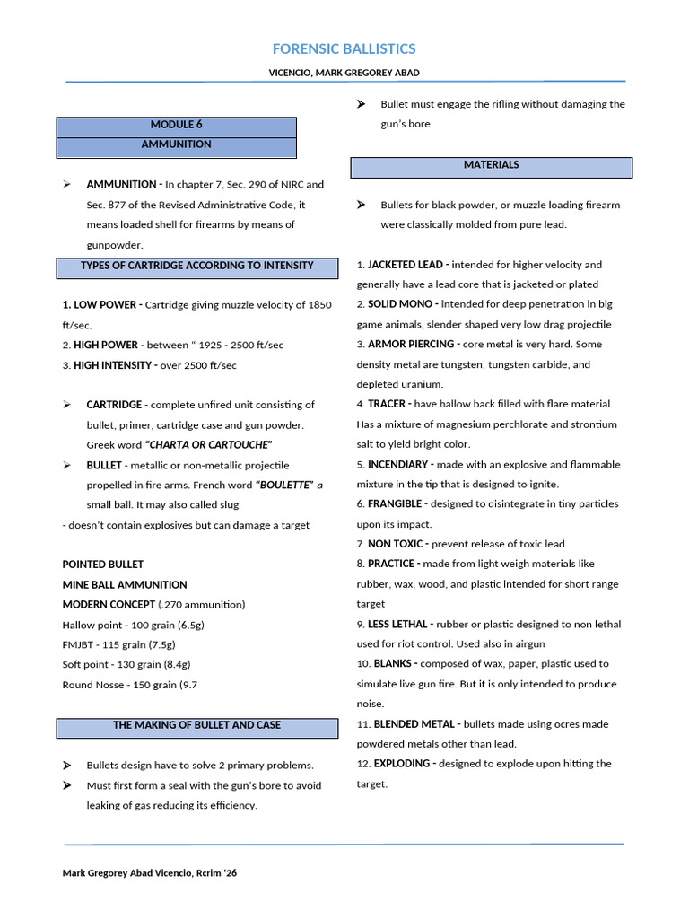 FORENSIC BALLISTICS (6) | PDF | Cartridge (Firearms) | Bullet