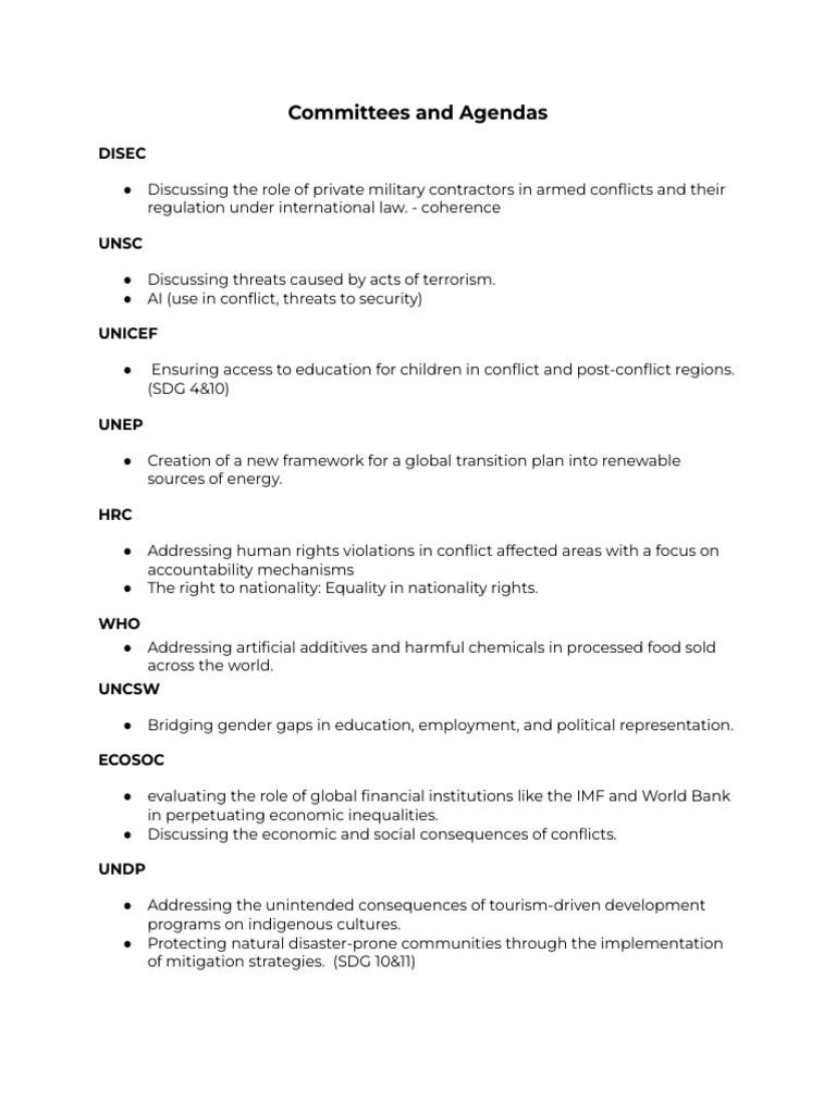 Primary MUN Committees & Agendas Guide | PDF